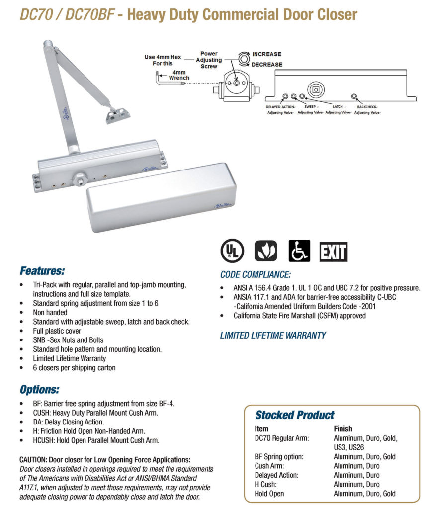 Closers – DC70 – Doormerica Hardware