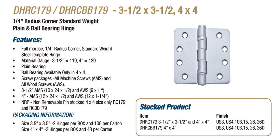 Commercial Hinges – DHRC179 – Doormerica Hardware