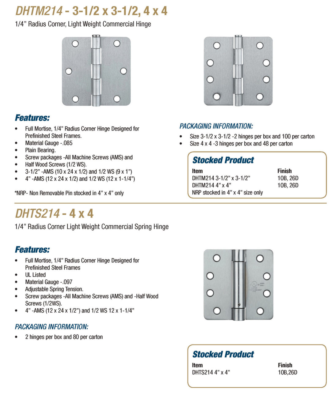 Commercial Hinges – DHT214 – Doormerica Hardware