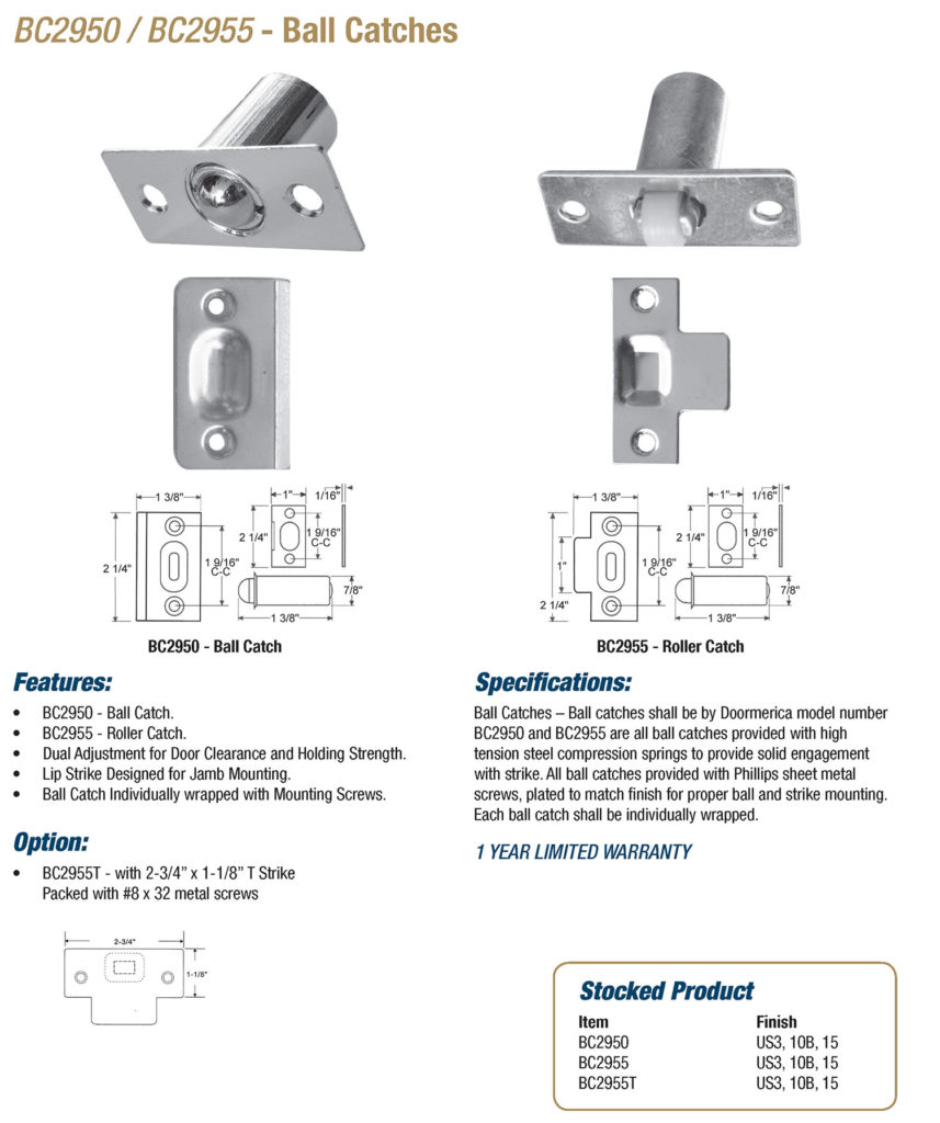 Trim & Auxiliary – Ball Catches – Doormerica Hardware