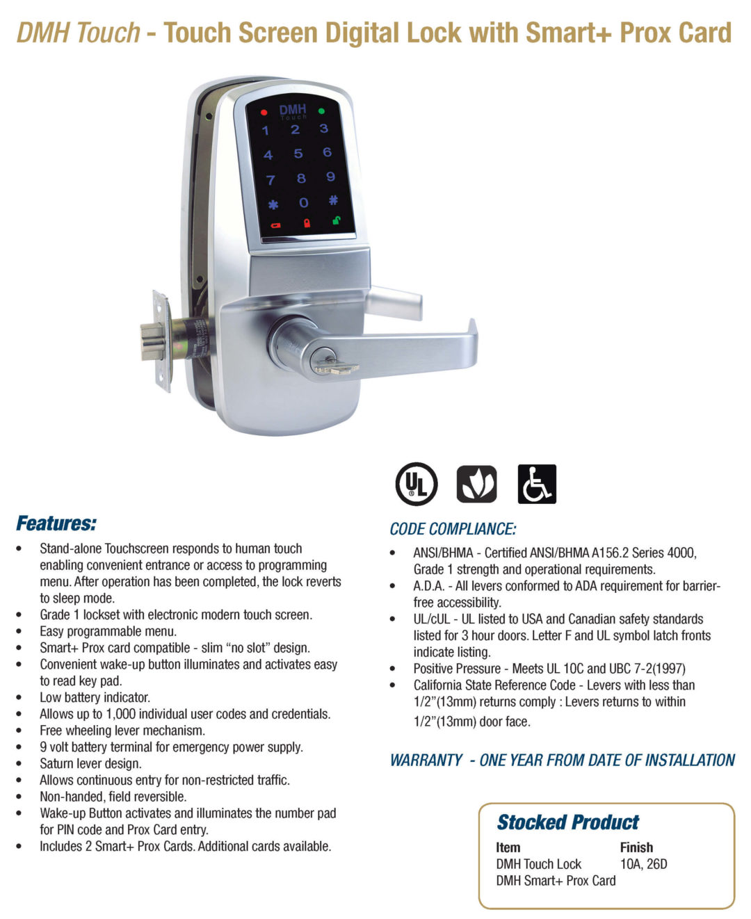 Locks – DMH Touch Lock – Doormerica Hardware