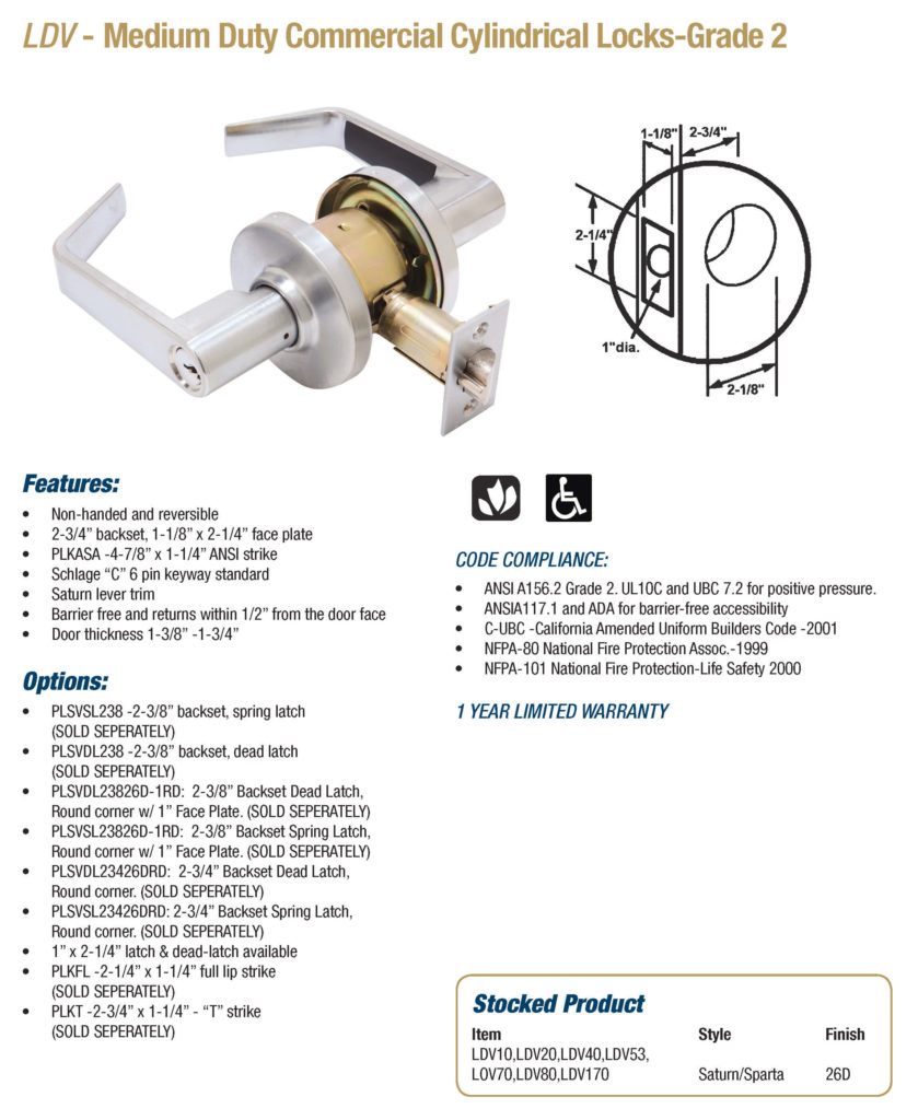 Locks – LDV Grade 2 Cylindrical Lock – Doormerica Hardware