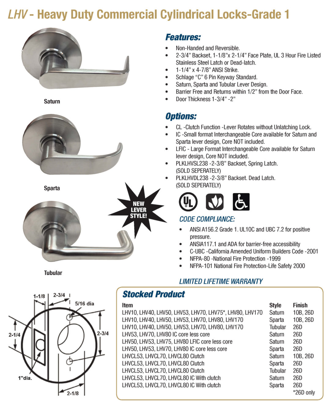 Locks – LHV Grade 1 Cylindrical Lock – Doormerica Hardware