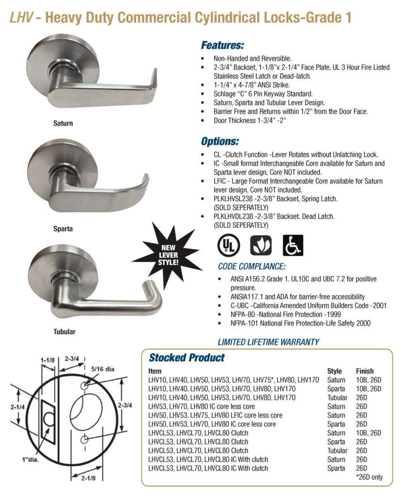 Locks – LHV Grade 1 Cylindrical Lock – Doormerica Hardware